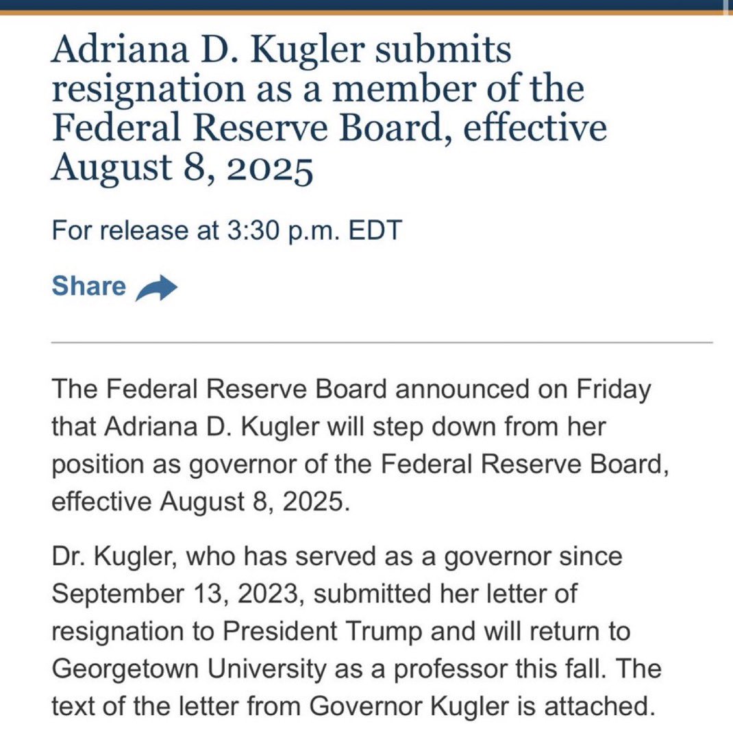 Fed Governor Kugler Resigns Early, Handing Trump Vacancy on Board ...