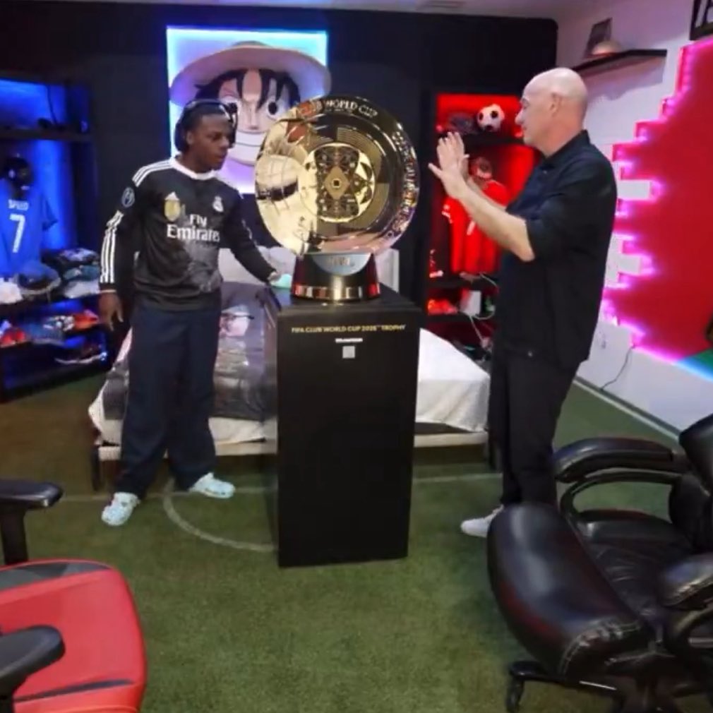 FIFA President Gianni Infantino Unveils Club World Cup Trophy, Hands Kickoff Ball on IShowSpeed ...