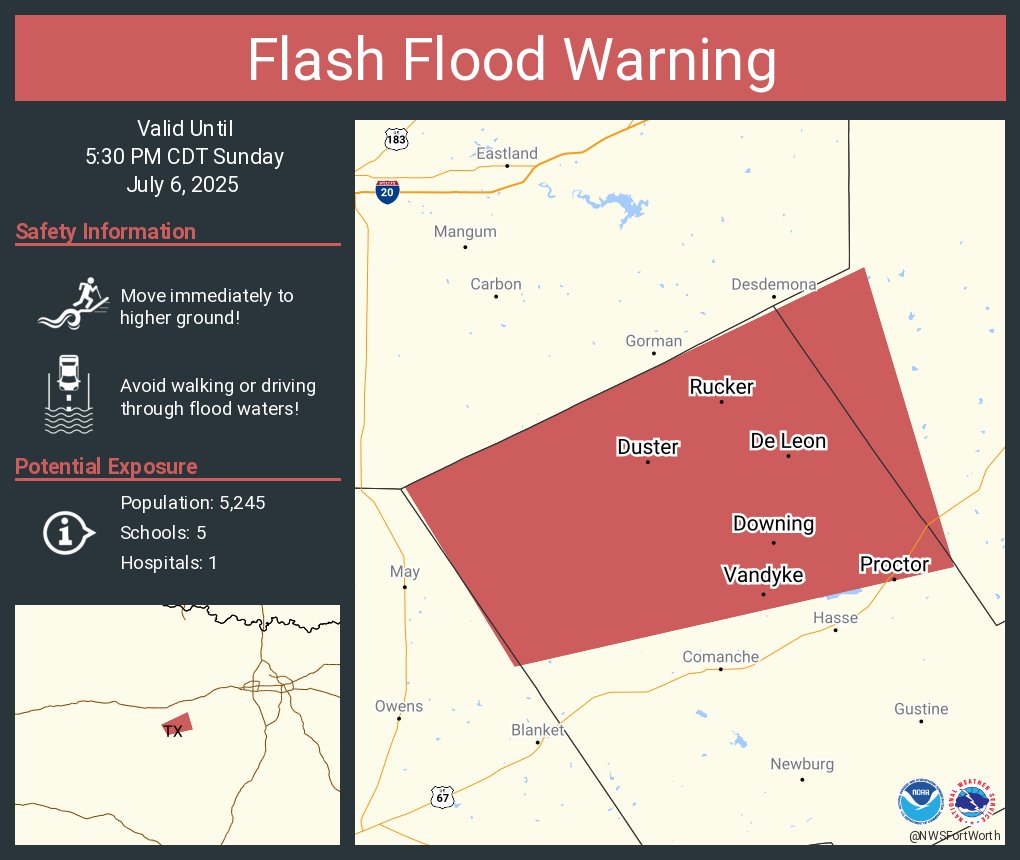Flash Flood Warnings Issued July 3-6 Across Texas Counties Including ...