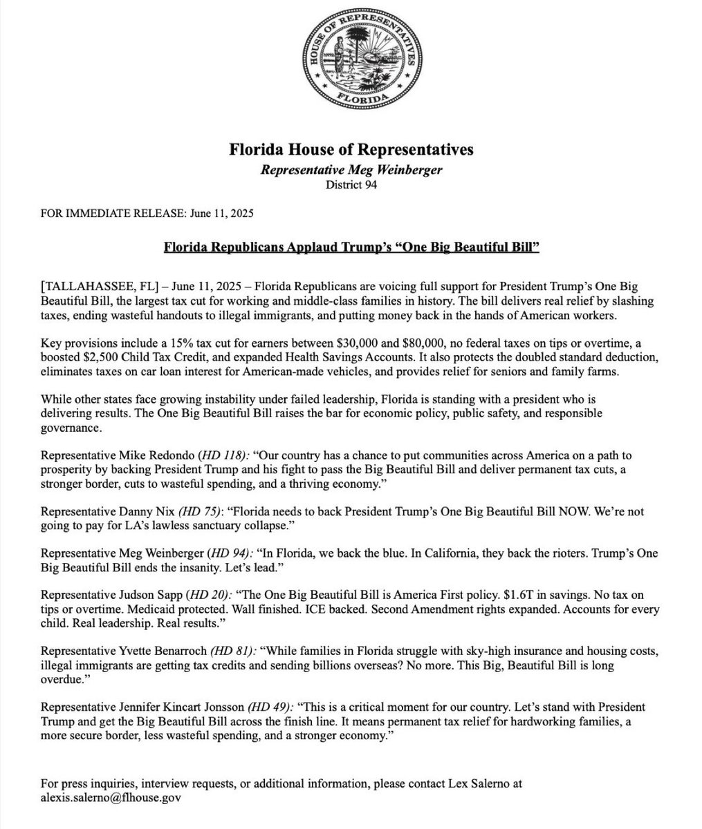 Florida Republicans Back President Trump’s One Big Beautiful Bill, Urge ...