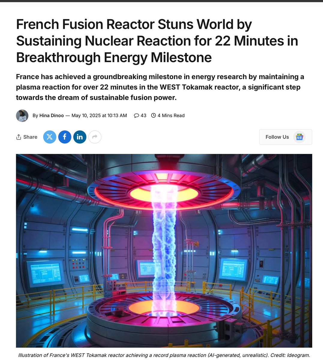 French Fusion Reactor Sets 1,337-Second Record, Surpassing China ...