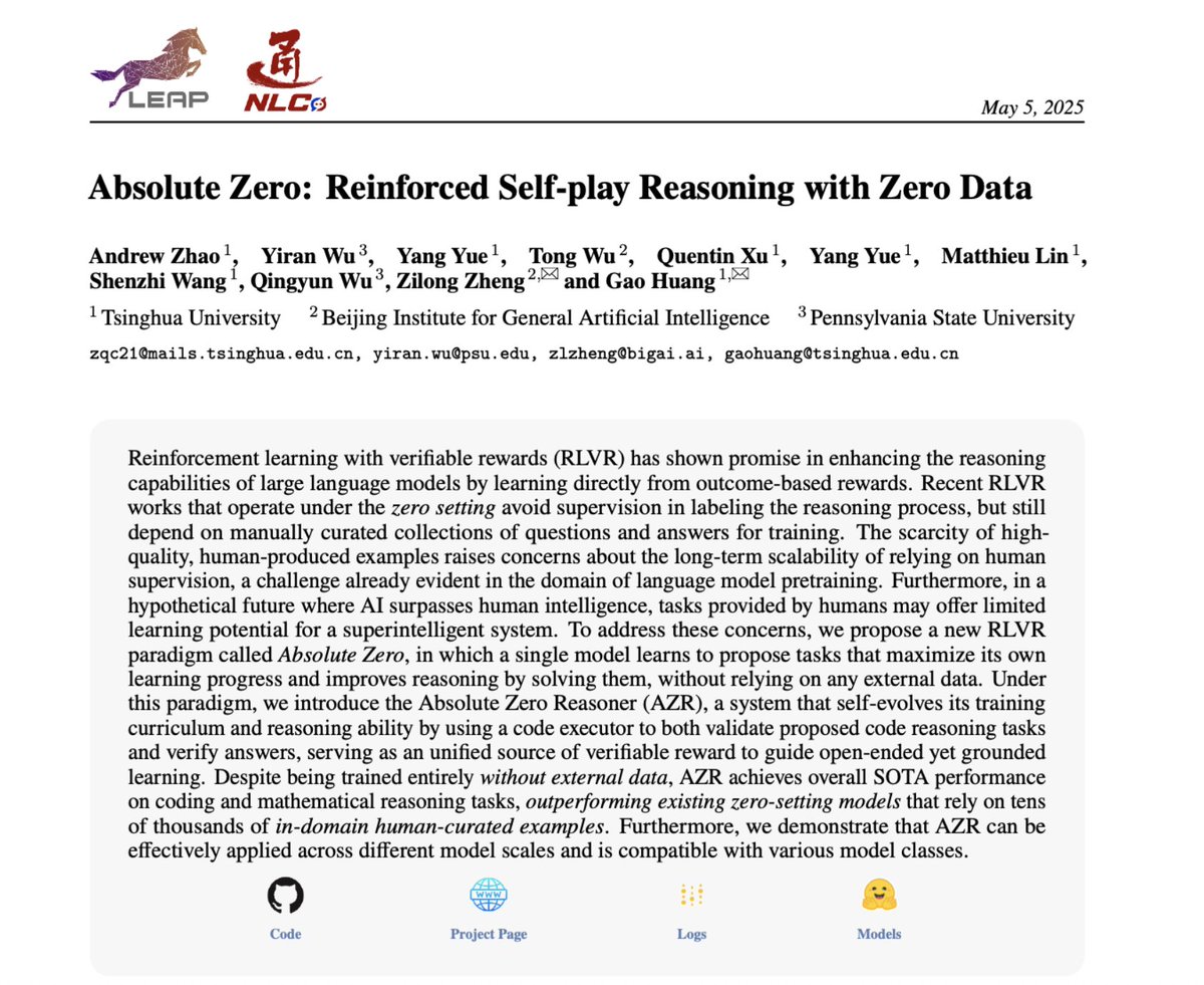 Harvard-Tsinghua's AZR Enhances AI Reasoning Without Data; Alibaba's ZeroSearch Cuts Search ...