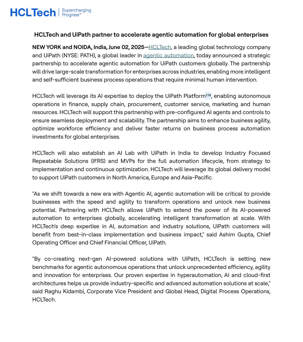 HCLTech and UiPath Partner to Accelerate Agentic Automation with Faster ...
