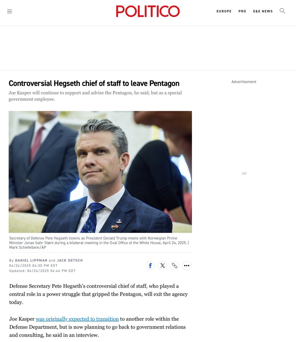 Hegseth's Chief of Staff Joe Kasper Exits Pentagon as 5th Official Amid ...