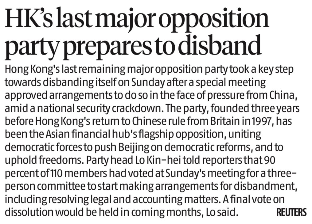 Hong Kong's Democratic Party Moves to Disband on April 13 Amid Pressure ...
