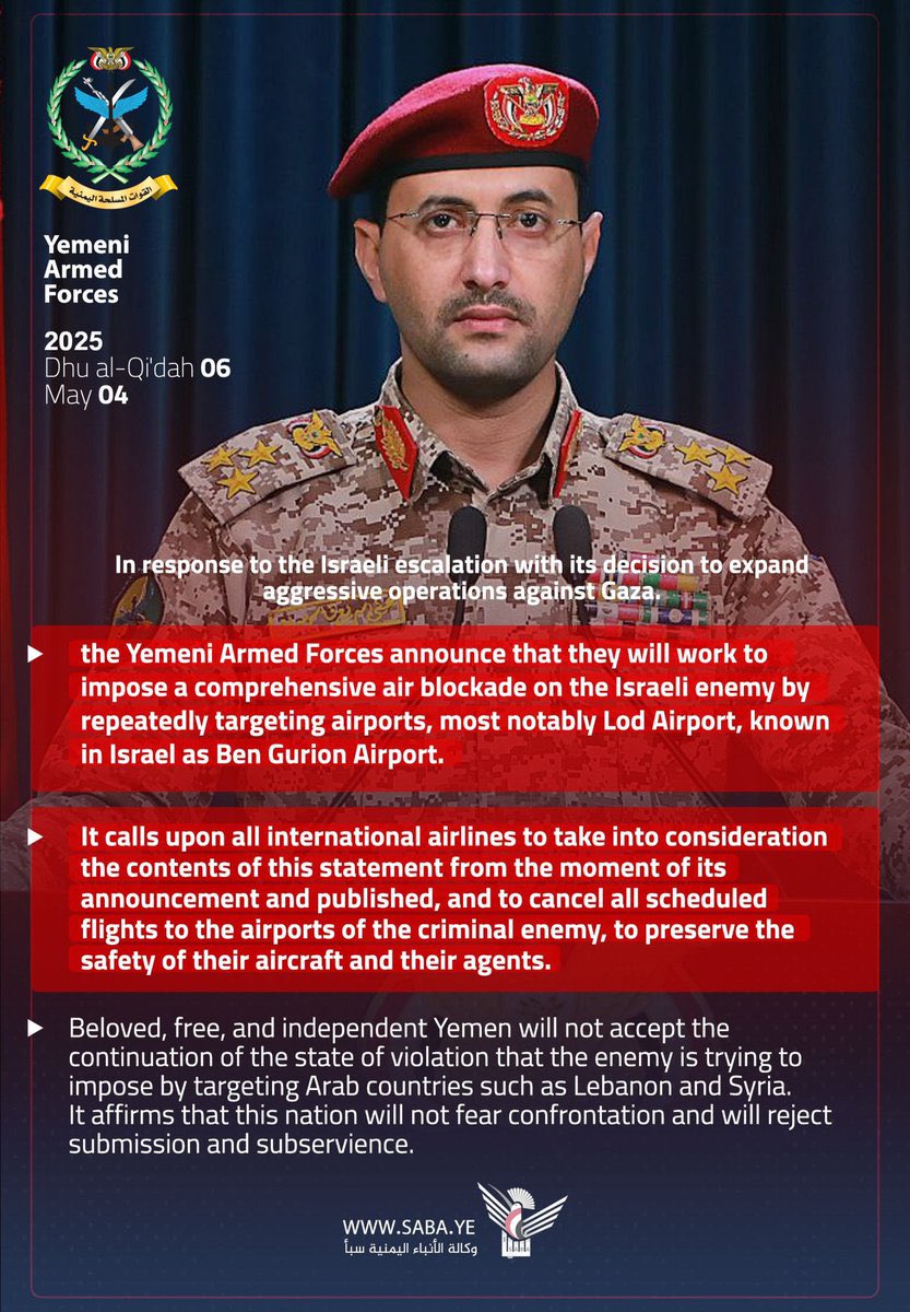 Houthis Threaten Comprehensive Air Blockade on Israel, Urge Airlines to ...