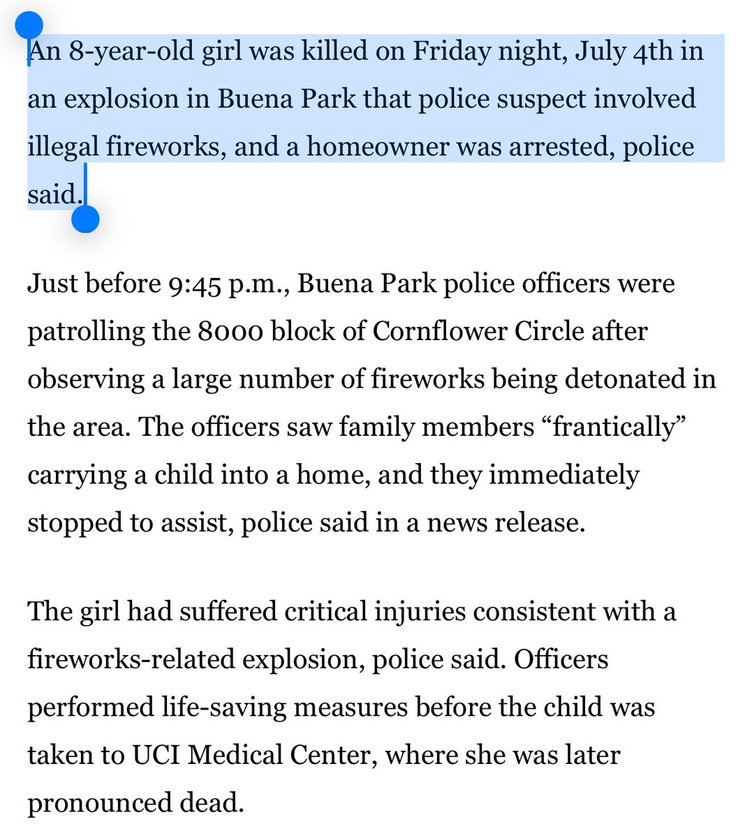 Illegal Fireworks Misfire Kills 8-Year-Old in Buena Park; Homeowner ...