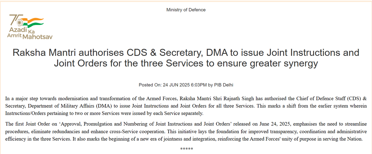 India Empowers CDS to Issue Joint Orders for All Three Services ...