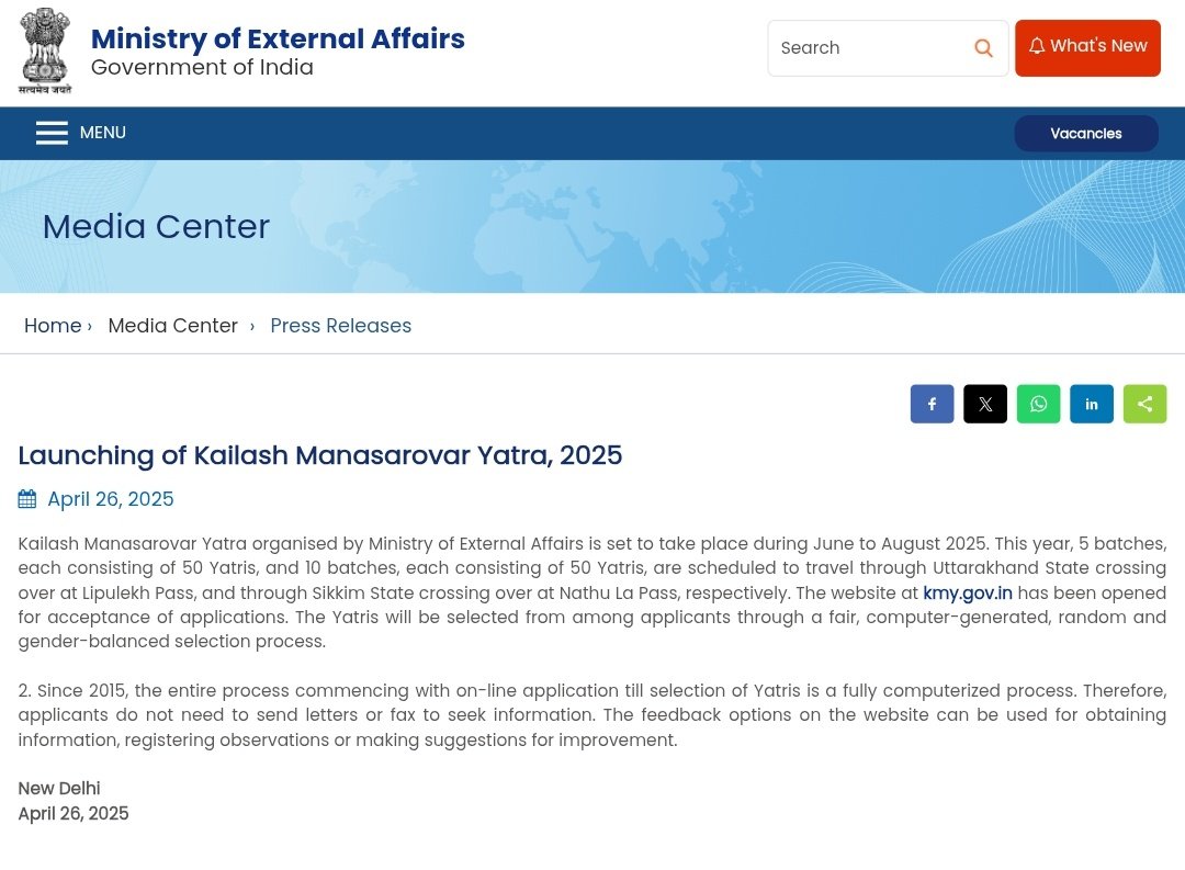 India to Resume Kailash Mansarovar Yatra From June to August 2025 With 15 Batches Via Lipulekh ...