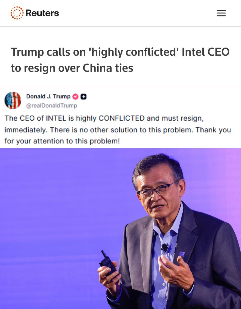 Intel CEO to Meet Trump After President Demands Resignation Over China ...