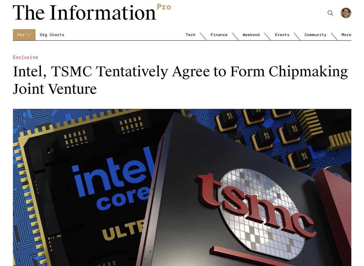 Intel and TSMC Form Chipmaking JV at Trump's Behest, TSMC Takes 20% ...