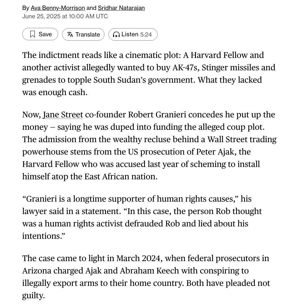 Jane Street Co-Founder Robert Granieri Misled by Peter Biar Ajak Into ...