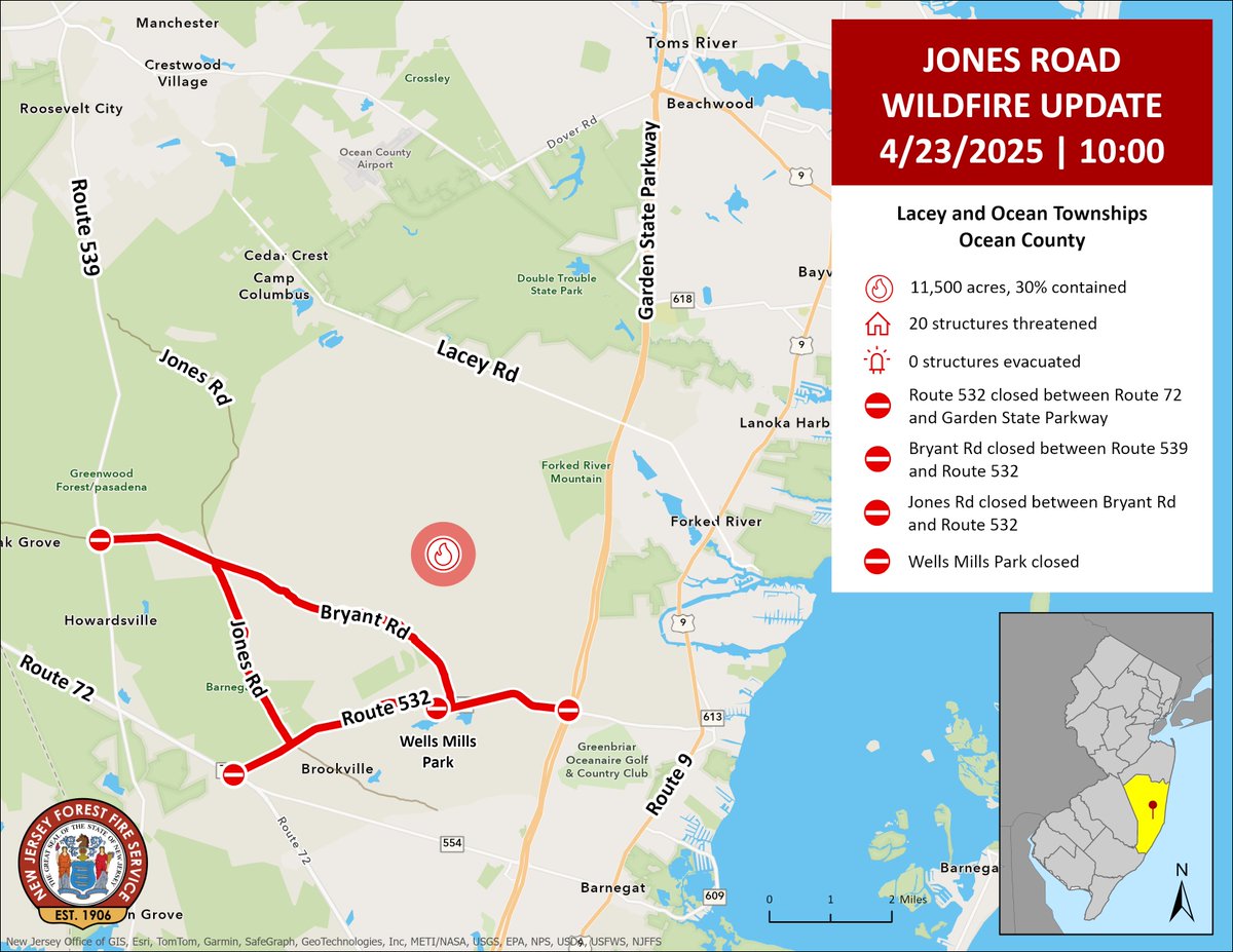 Jones Road Wildfire Burns 11,500 Acres in New Jersey, 3,000 Residents ...