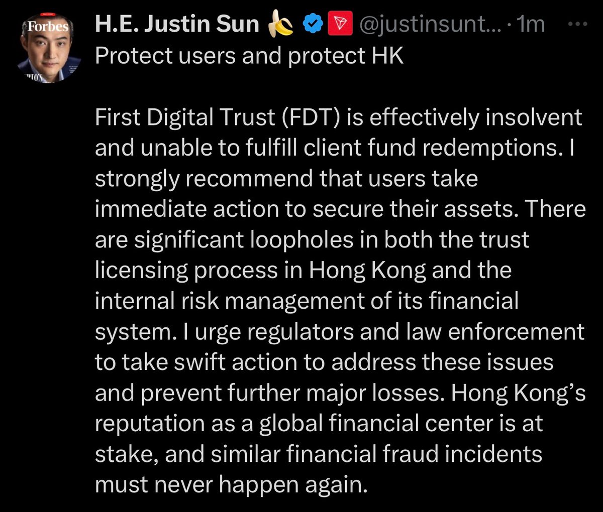 Justin Sun Declares First Digital Trust Insolvent, FDUSD Depegs as ...