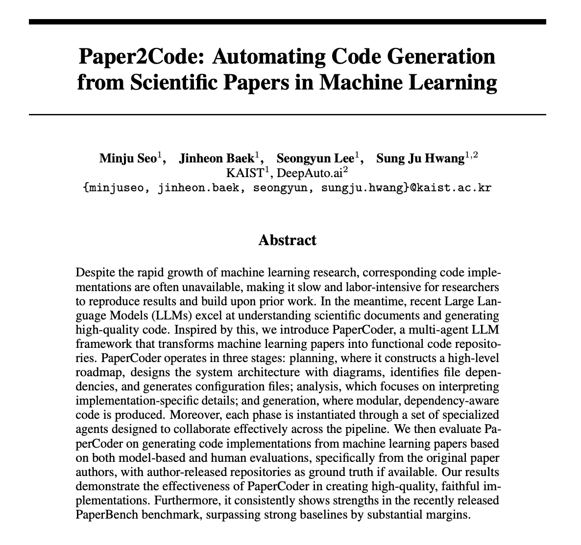 KAIST Develops Open-Source Multi-Agent LLM Paper2Code with Three-Stage ...