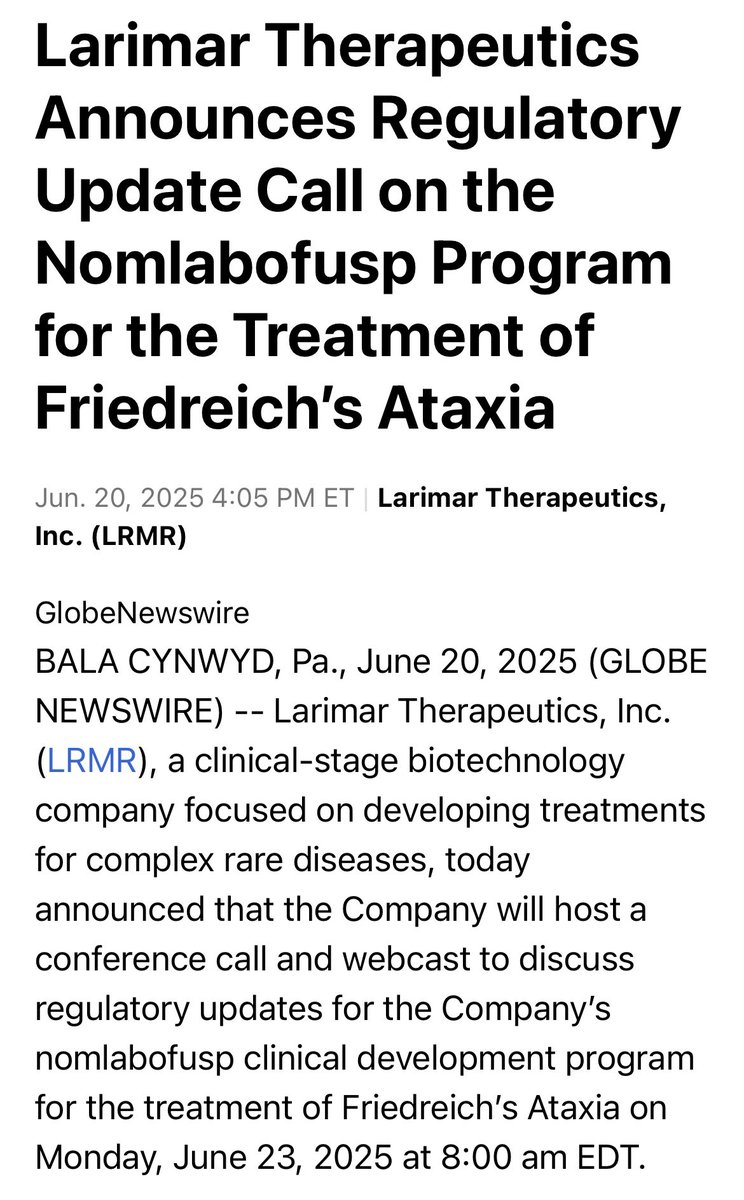 Larimar Delays Nomlabofusp Filing to 2026 After FDA Sets Safety Bar ...