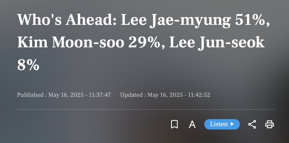 Lee Jae-myung Leads South Korea Presidential Race with Over 50% Support, Kim Moon-soo at 29-36% ...