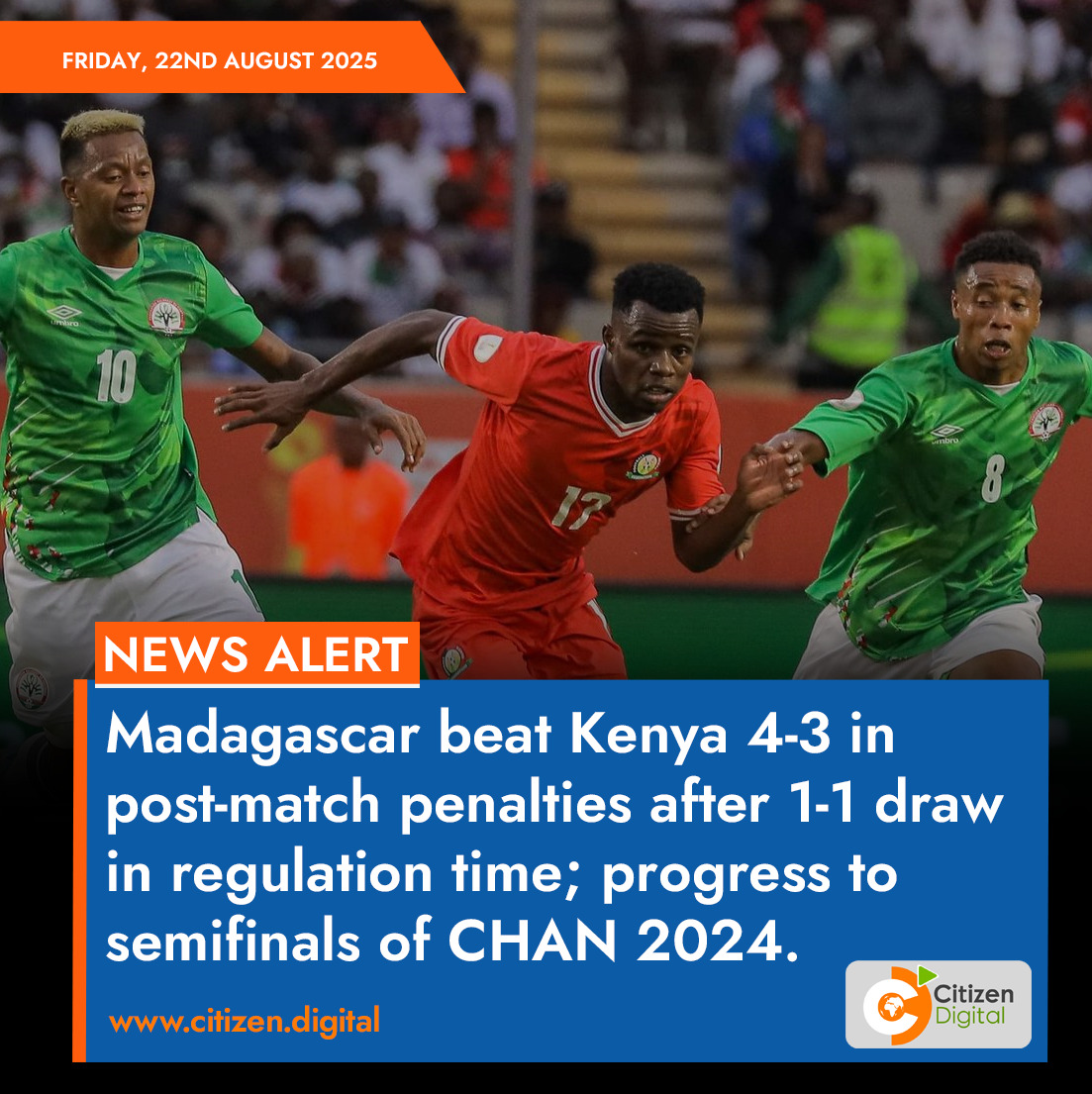 Madagascar Beats Kenya 4-3 on Penalties After 1-1 Draw at 38,400 ...