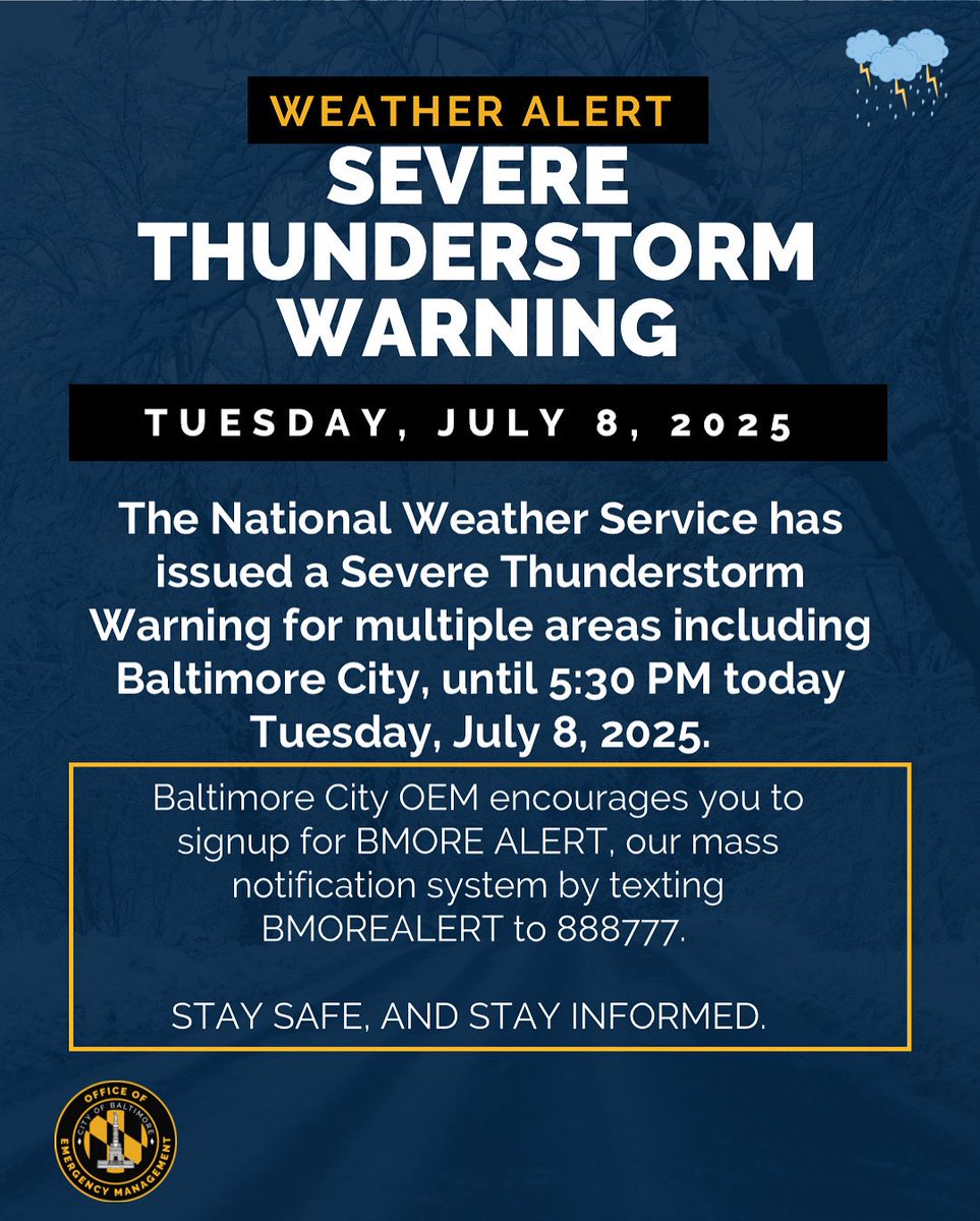 Maryland Issues Severe Thunderstorm and Tornado Warnings in June-July 2025 Across Baltimore ...