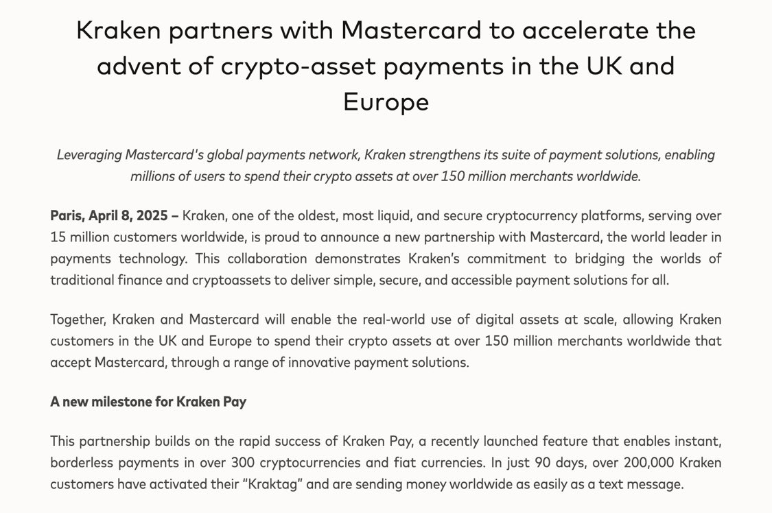 Mastercard Partners With Kraken to Enable Bitcoin Payments at 150 Million Merchants in Europe ...