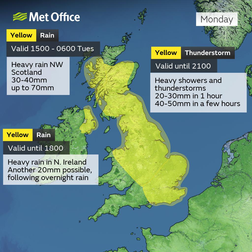 Met Office Issues Yellow Warnings for Thunderstorms, Hail, Flash ...