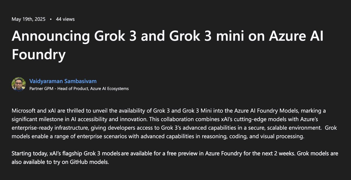 Microsoft Partners with xAI to Host Grok 3 and Grok 3 Mini on Azure AI Foundry, Unveils GitHub ...