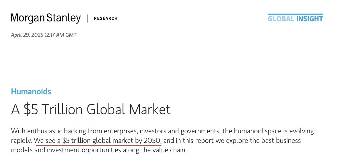 Morgan Stanley Projects $5 Trillion Humanoid Robot Market by 2050 With ...