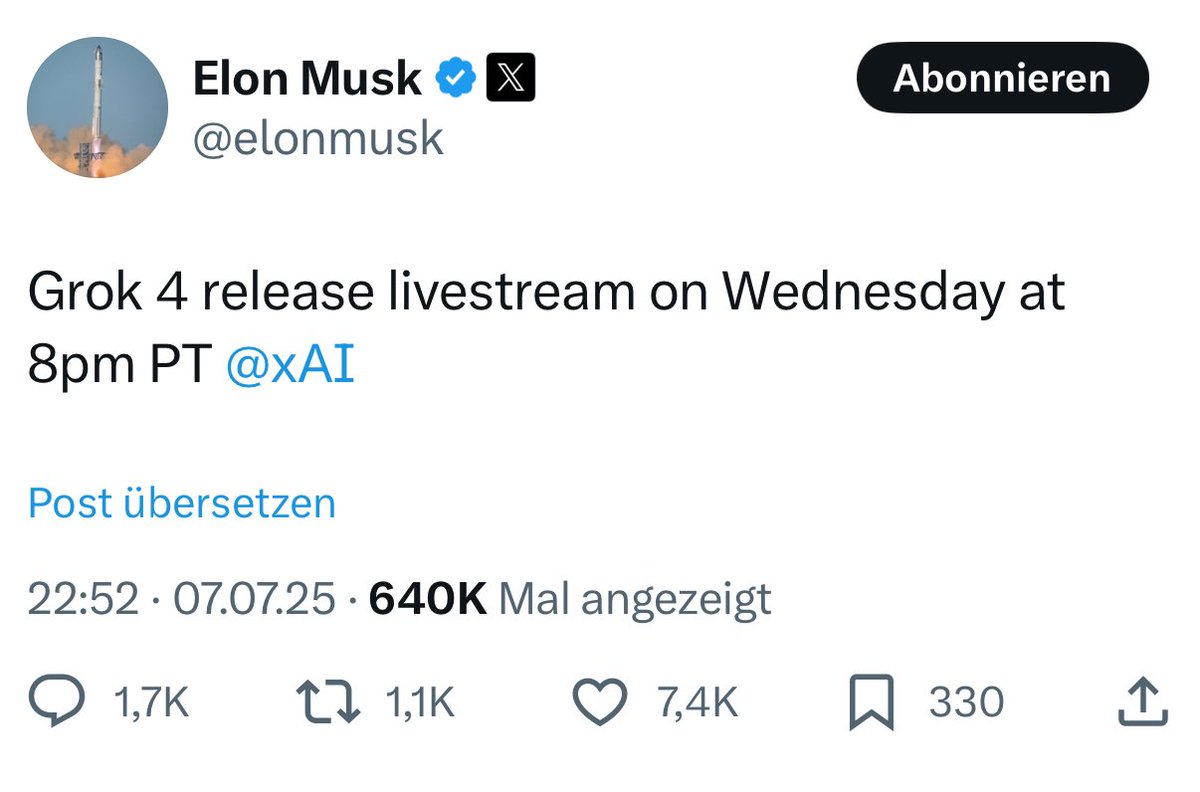 Musk Sets July 9 Livestream to Launch xAI’s Grok 4 Chatbot | DeepNewz ...
