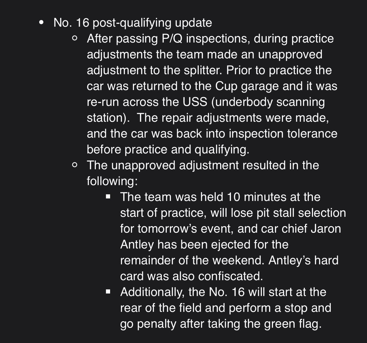 NASCAR Penalizes AJ Allmendinger’s No. 16 Team With Stop-and-Go Penalty ...
