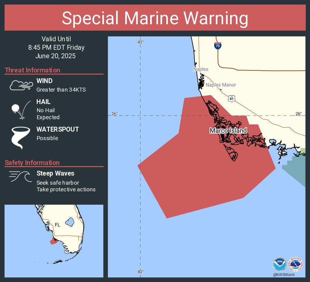 National Weather Service Issues Special Marine Warnings for Florida ...