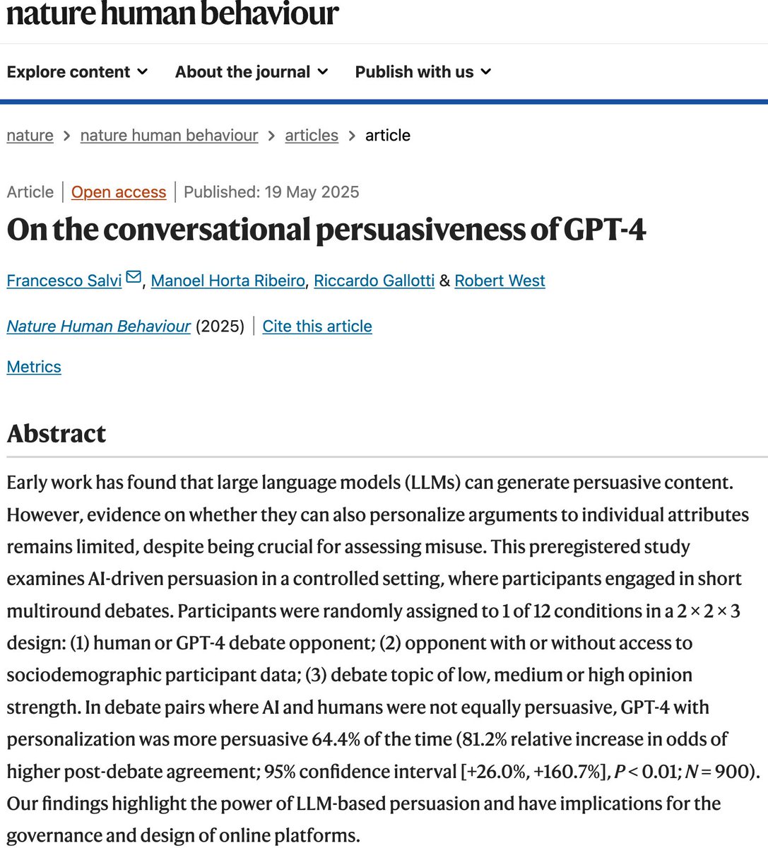 Nature Study Finds GPT-4 More Persuasive Than Humans in 64% of Debates ...