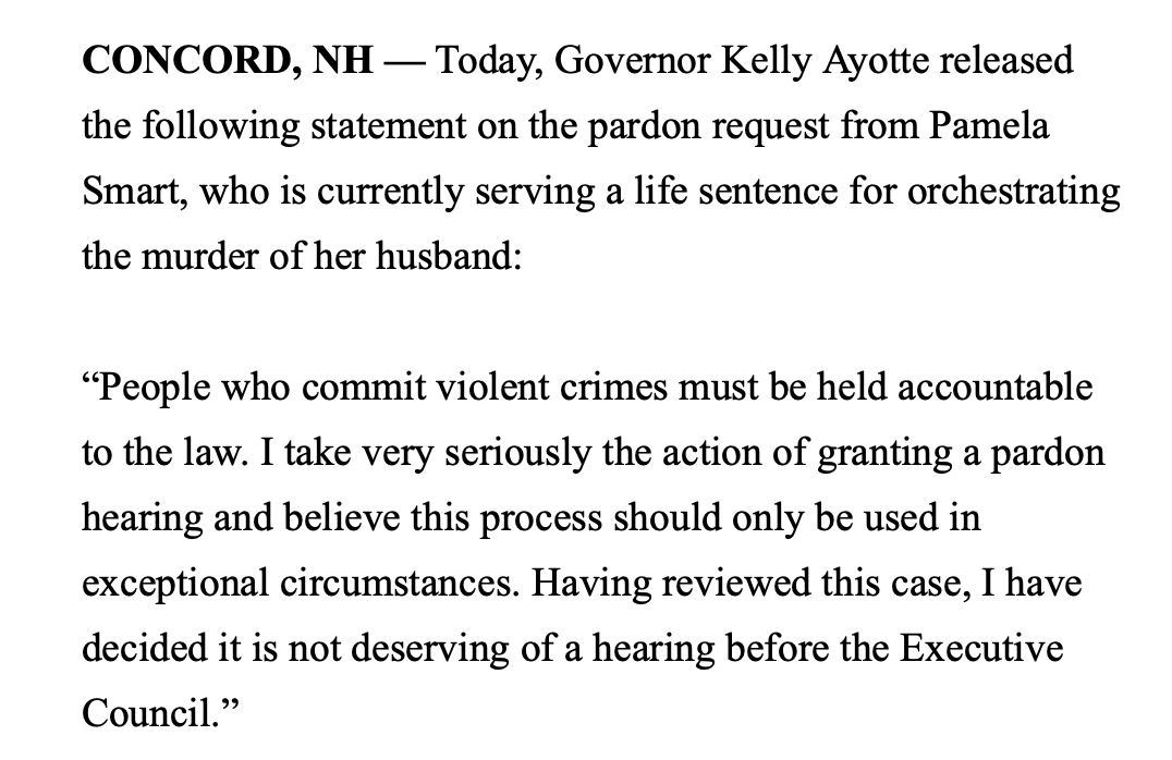 NH Governor Ayotte Denies Pamela Smart Sentence Reduction Hearing; Life ...