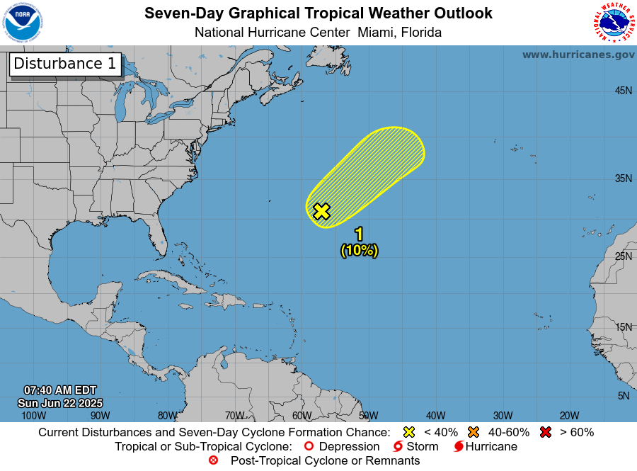 NHC Sees 40% Chance First Atlantic Storm Forms East of Bermuda ...