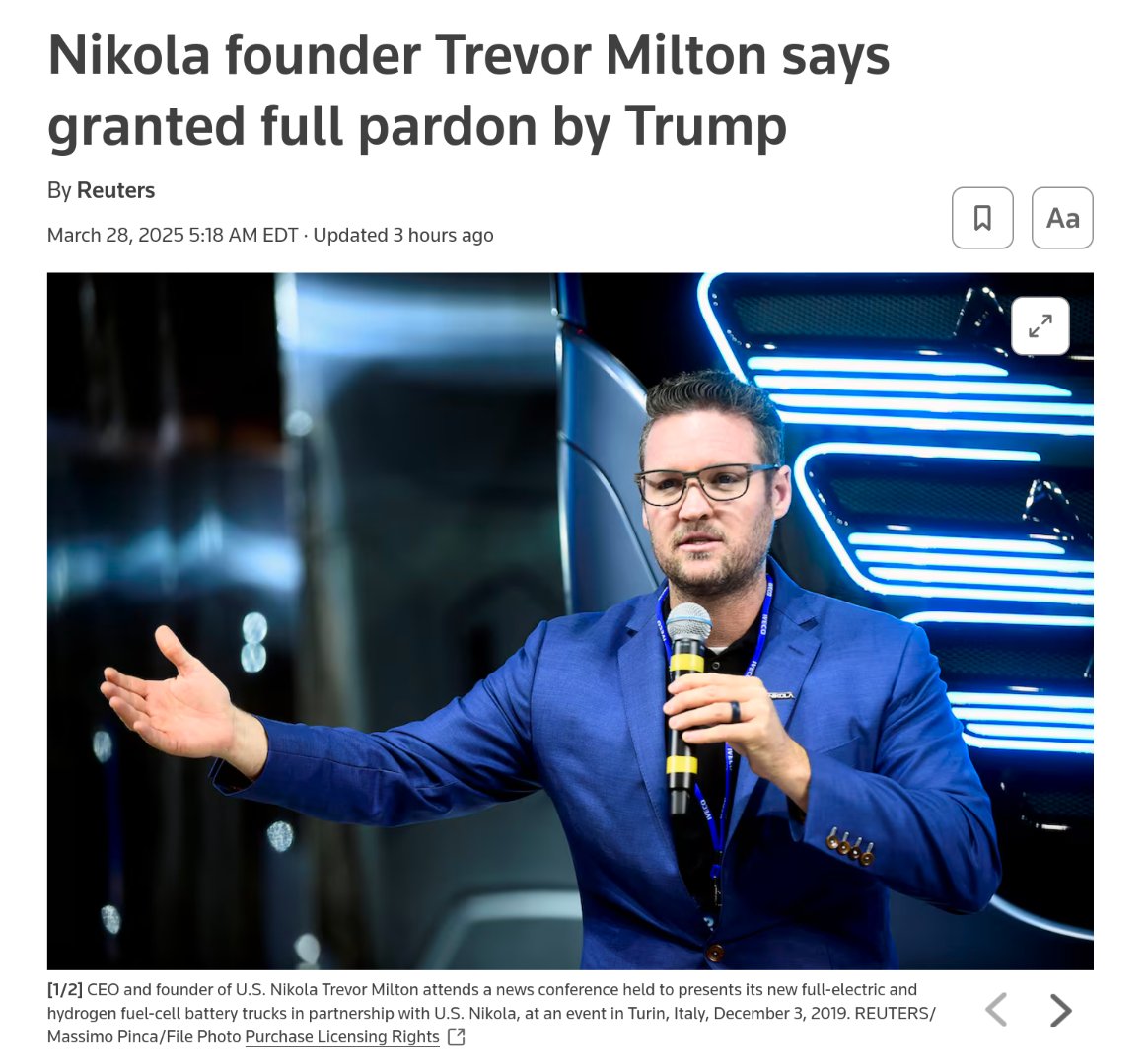 Nikola Founder Trevor Milton Pardoned by Trump Amid Securities and Wire ...