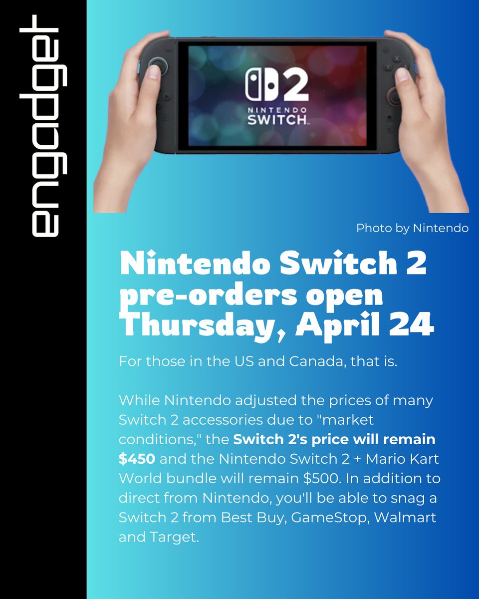 Nintendo Switch 2 Pre-Orders Start April 24 at Walmart, Target, Best ...