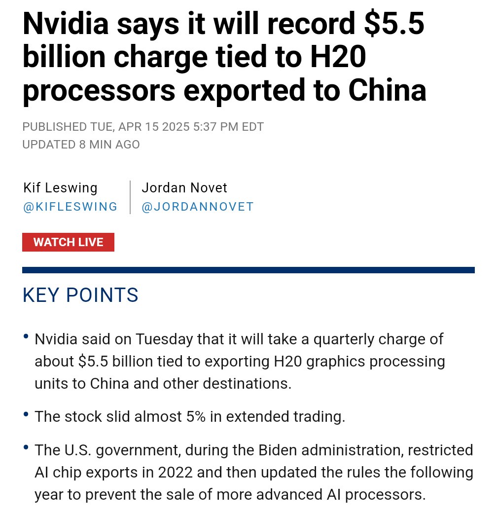 Nvidia to Take $5.5 Billion Charge as U.S. Bans H20 Chip Exports to ...