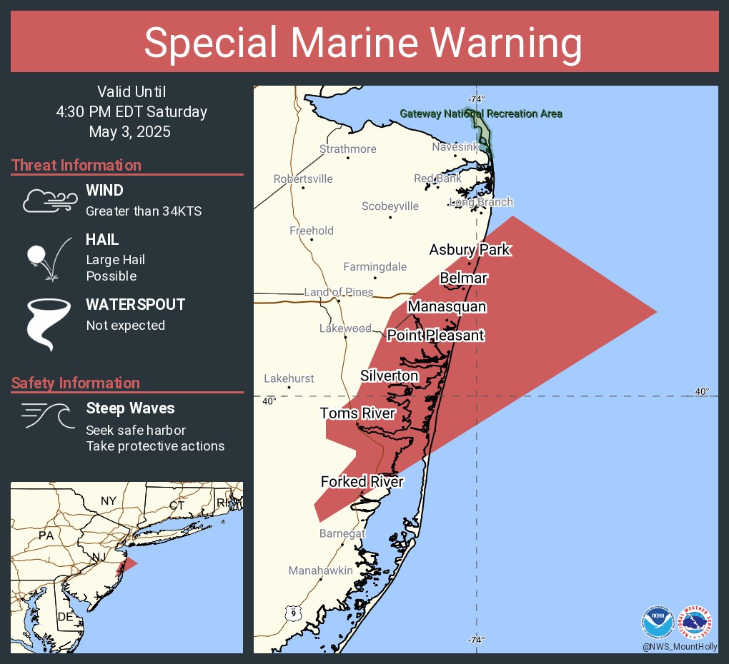 NWS Issues Special Marine Warnings for NJ, MA Coastal Waters Until ...