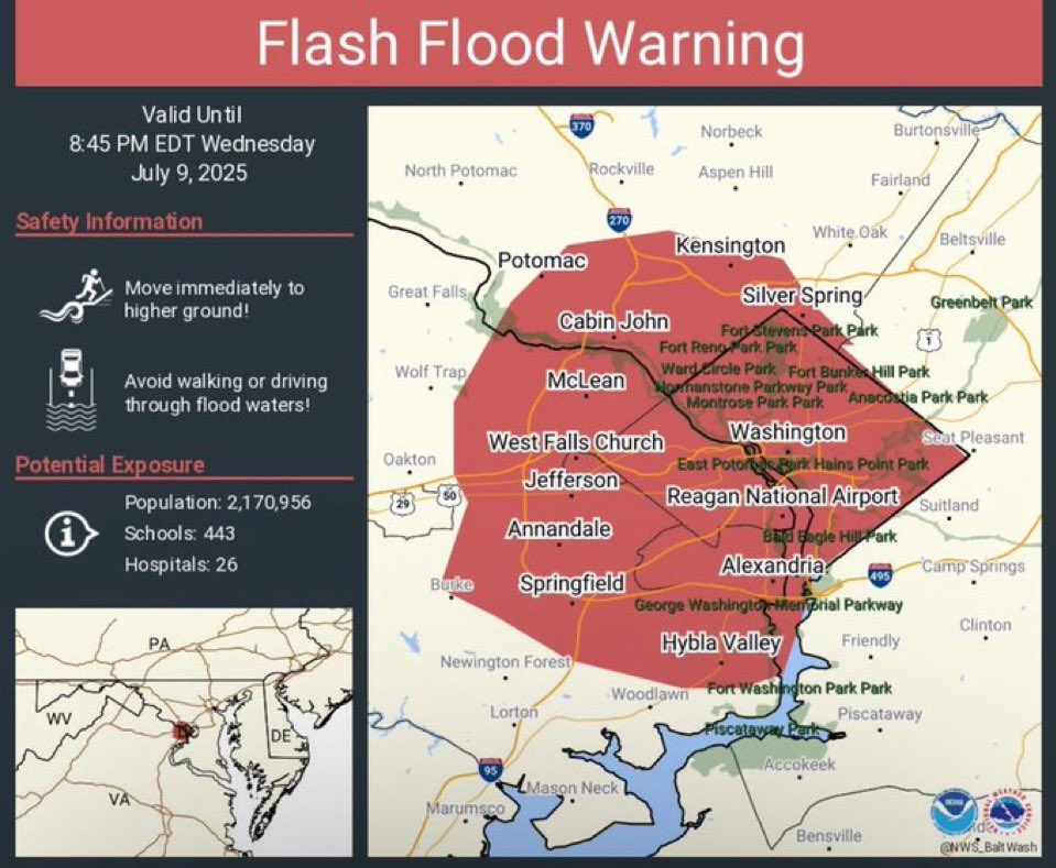 NWS Warns of Flash Floods, Brief Tornado Threat in Washington Area ...