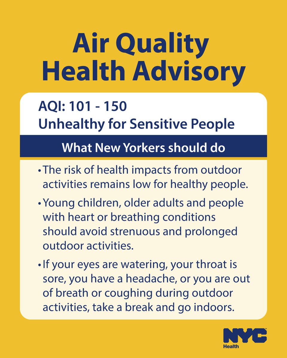 NYSDEC Air Quality Advisory for NYC June 23-24: AQI 101-150 Unhealthy ...