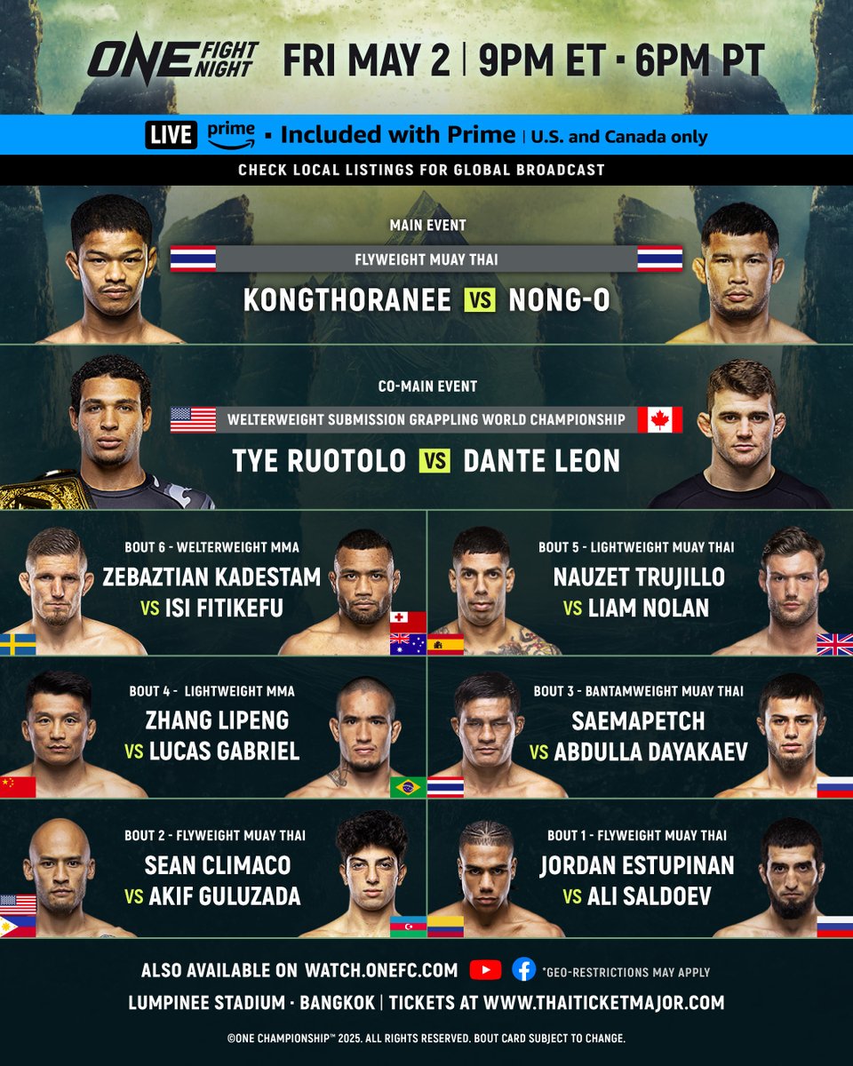 ONE Fight Night 31 Set for May 2 With Eight Fights Including Nong-O vs Kongthoranee and Yuki ...