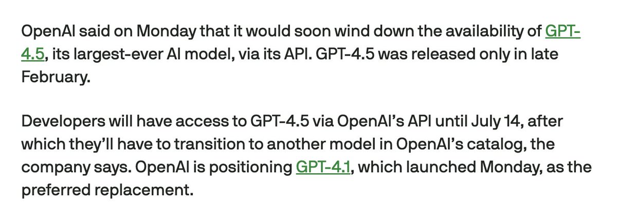 OpenAI Announces Deprecation of GPT-4.5 Model from API, Effective July ...
