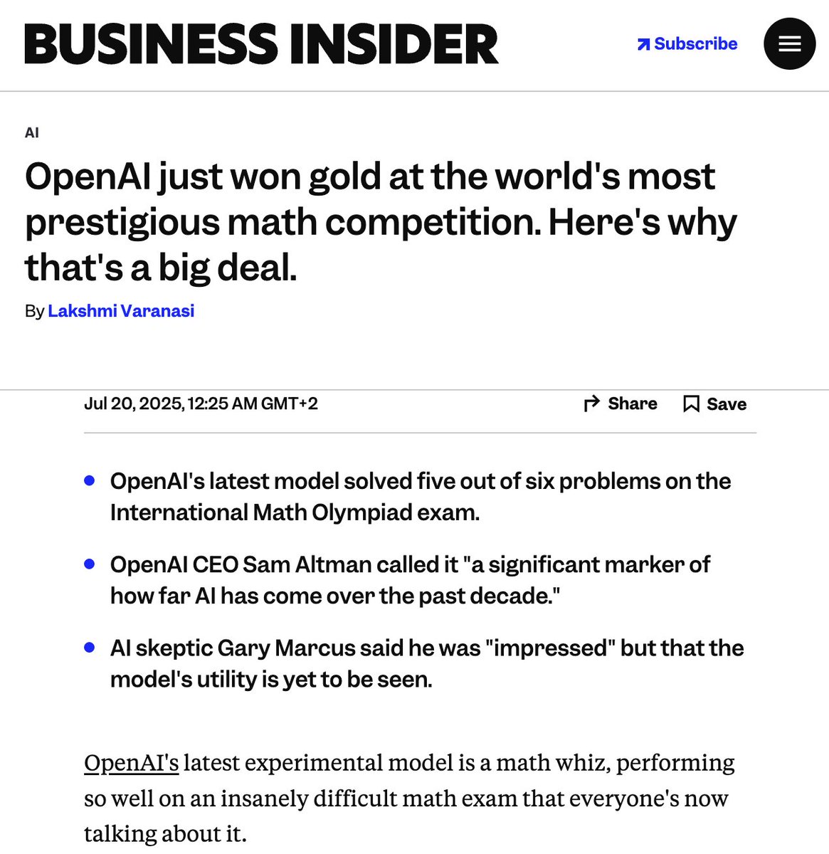 OpenAI and Google DeepMind AI Models Solve 5 of 6 Problems, Achieve Gold Medal at 2025 ...