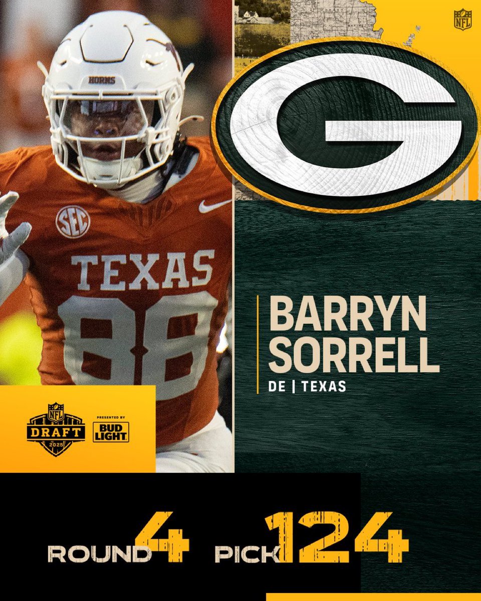 Packers Take Texas Edge Barryn Sorrell at No. 124 in 2025 NFL Draft ...