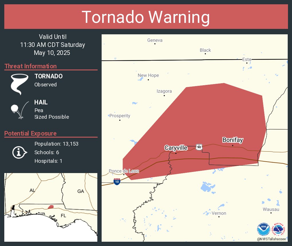 Particularly Dangerous Tornado Warnings Issued in Multiple Counties Including Bonifay, Moving ...