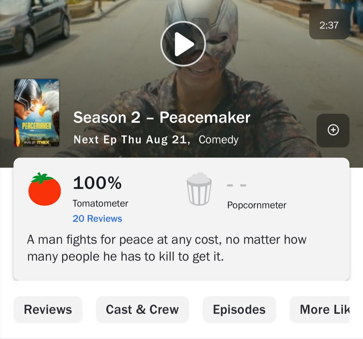 Peacemaker Season 2 Draws 100% Rating Ahead of 21 Aug HBO Max Debut ...