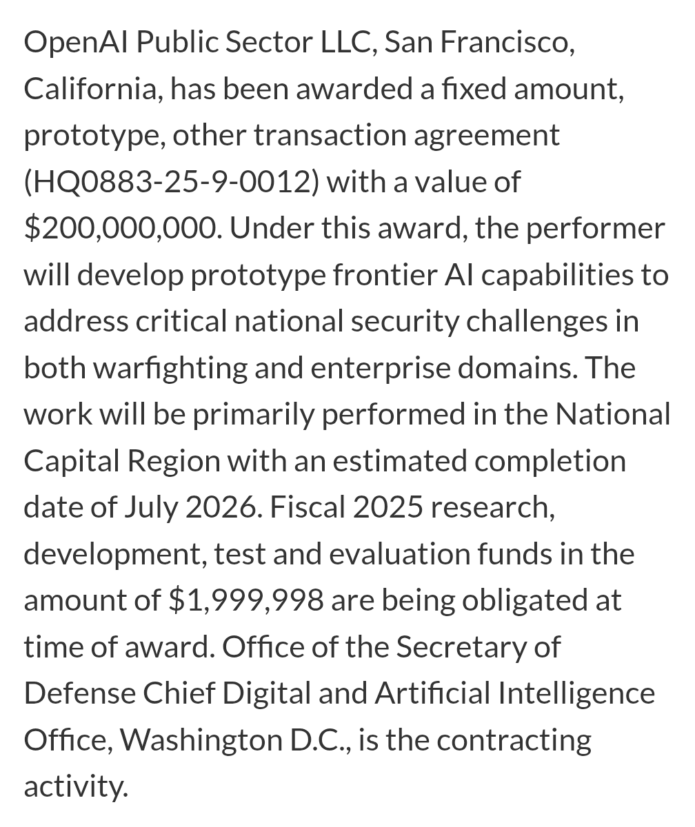 Pentagon Awards OpenAI $200 Million AI Contract for Warfighting and ...