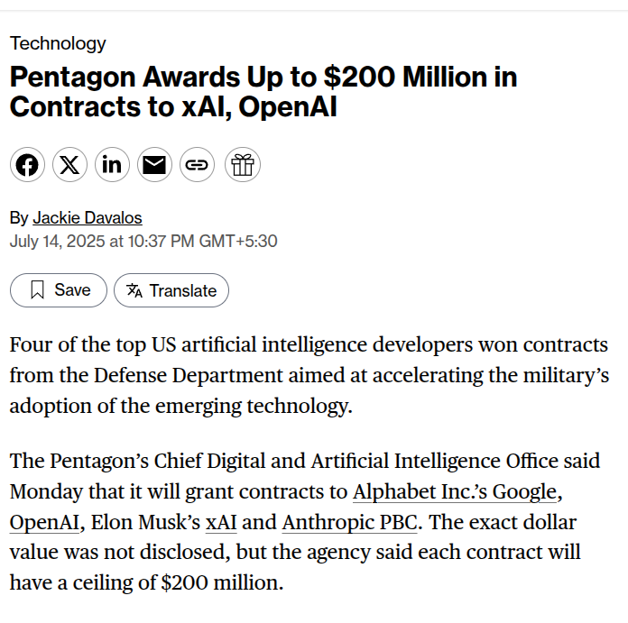 Pentagon Grants $800 Million AI Deals to xAI, Google, OpenAI, Anthropic | DeepNewz AI Modeling