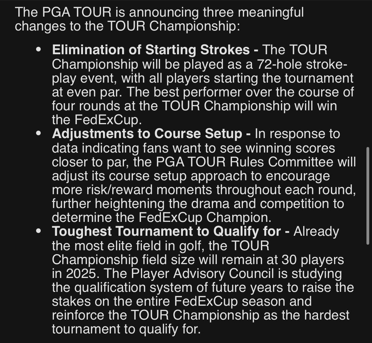 PGA Tour Revamps Tour Championship to 72-Hole Stroke-Play for 2025, Winner Takes FedExCup and ...