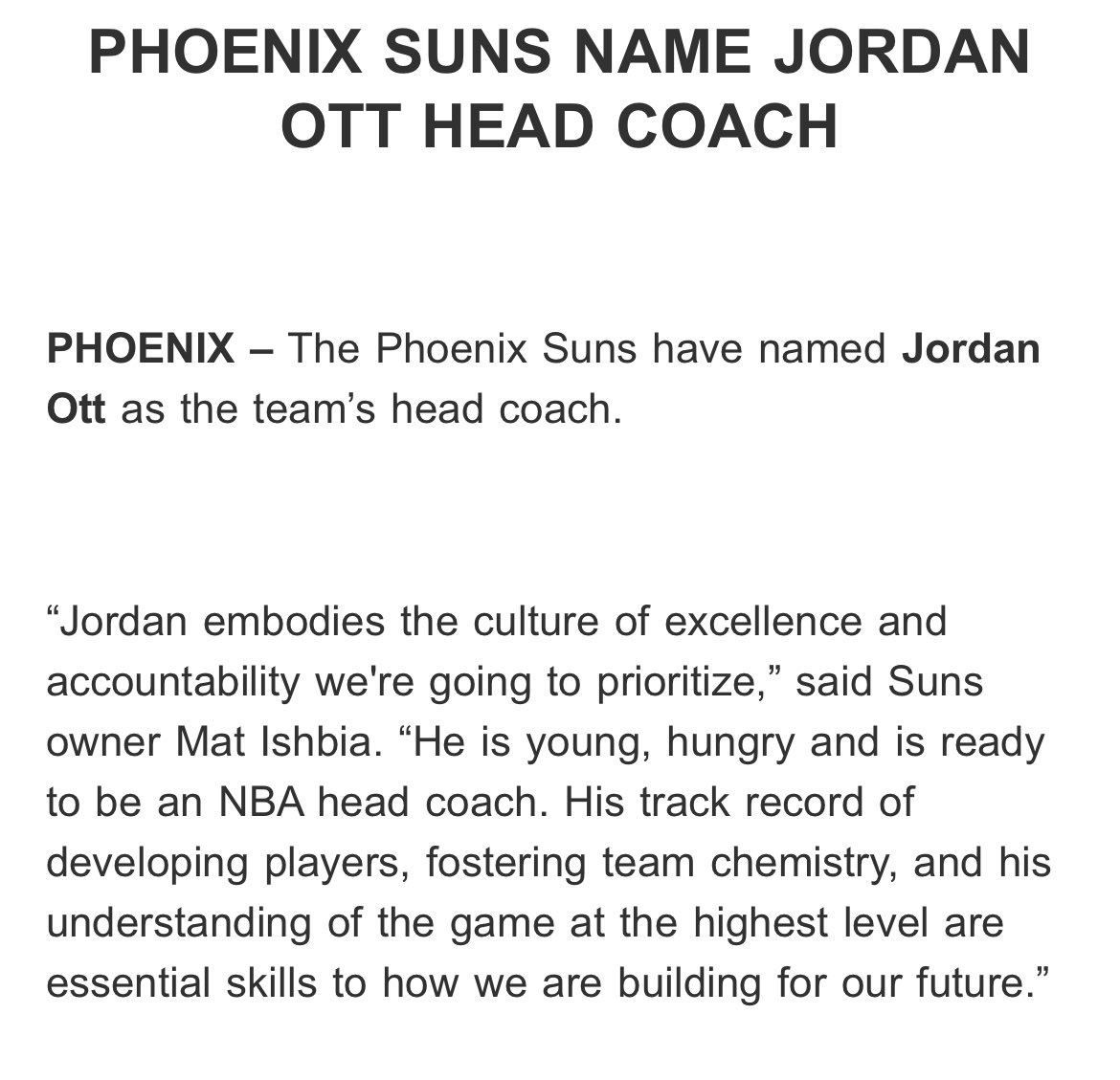 Phoenix Suns Hire Jordan Ott as Head Coach, Highlighting Ties to Mat ...