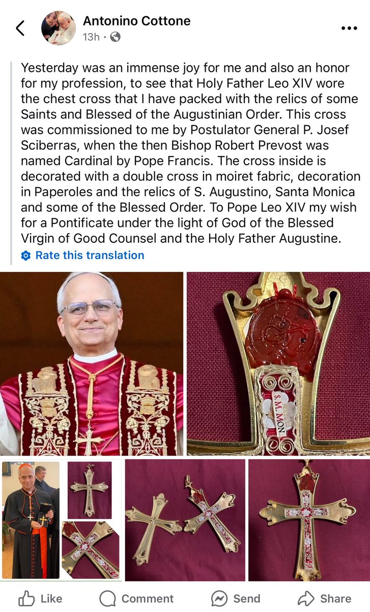 Pope Leo XIV Wears Pectoral Cross with Relics of Saint Augustine, Saint ...